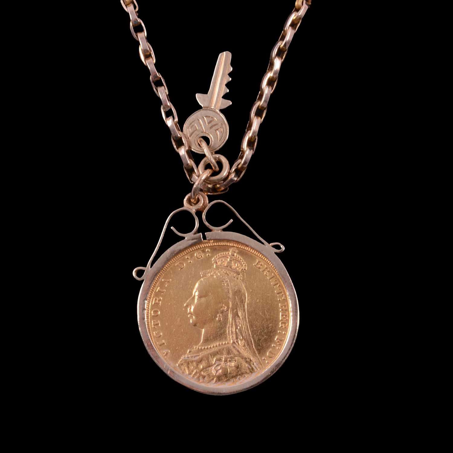 Lot 128 - A Gold Full Sovereign Coin pendant and chain,