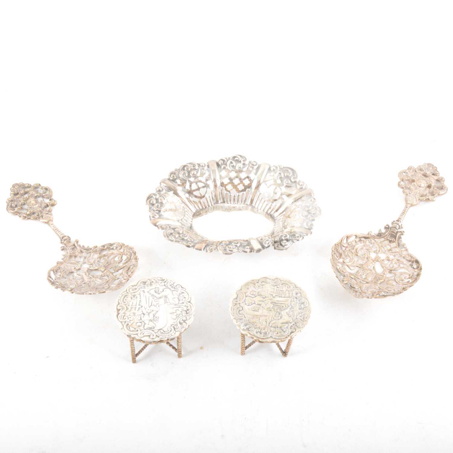 Lot 334 - Two Dutch silver miniature tables,
