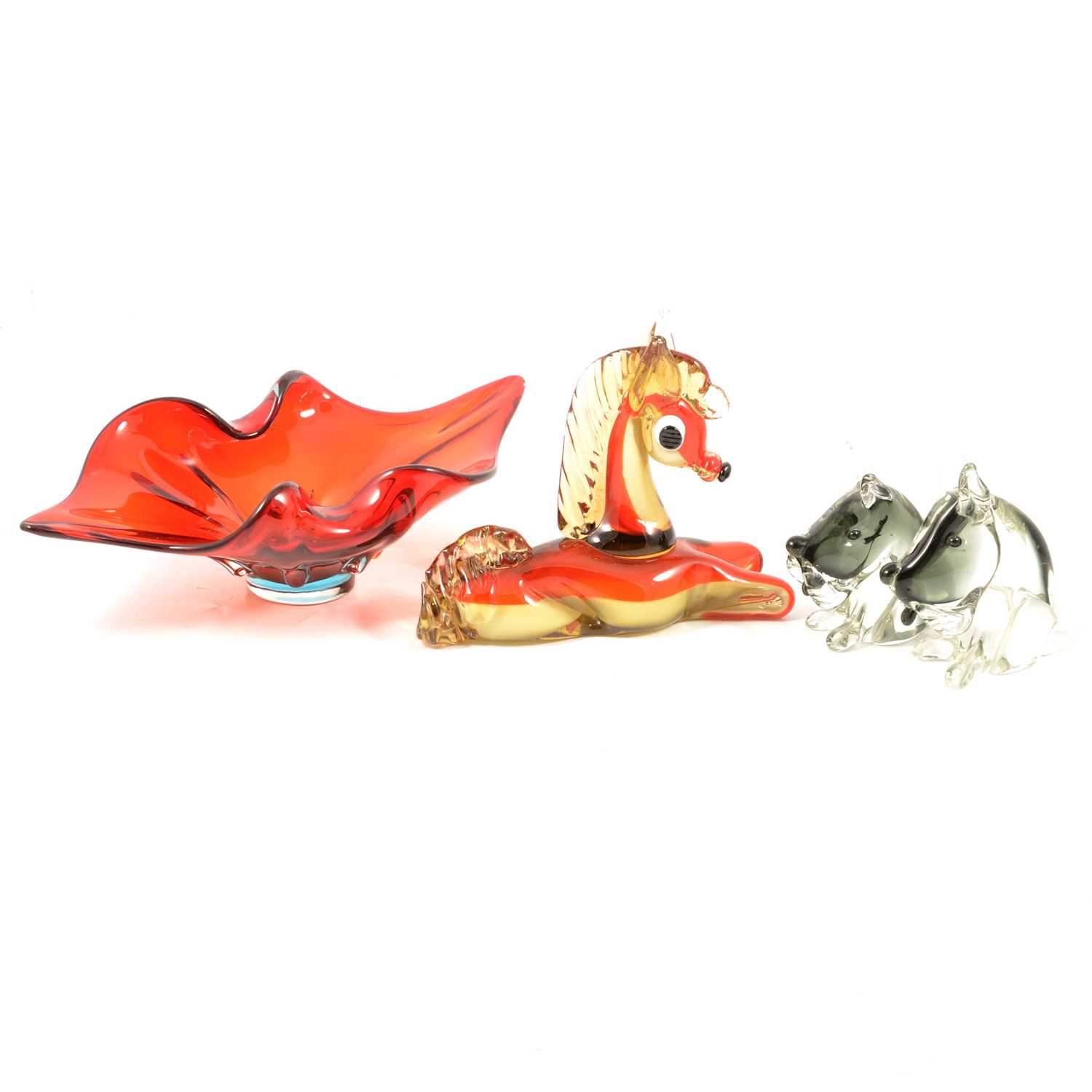 Lot 30 - Large Murano glass fawn, two seated Scottie