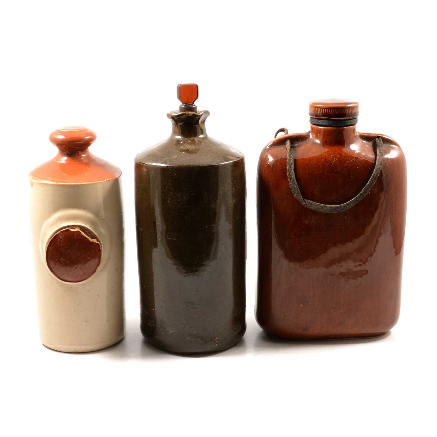 Lot 90 - Collection stone hot water bottles, flasks