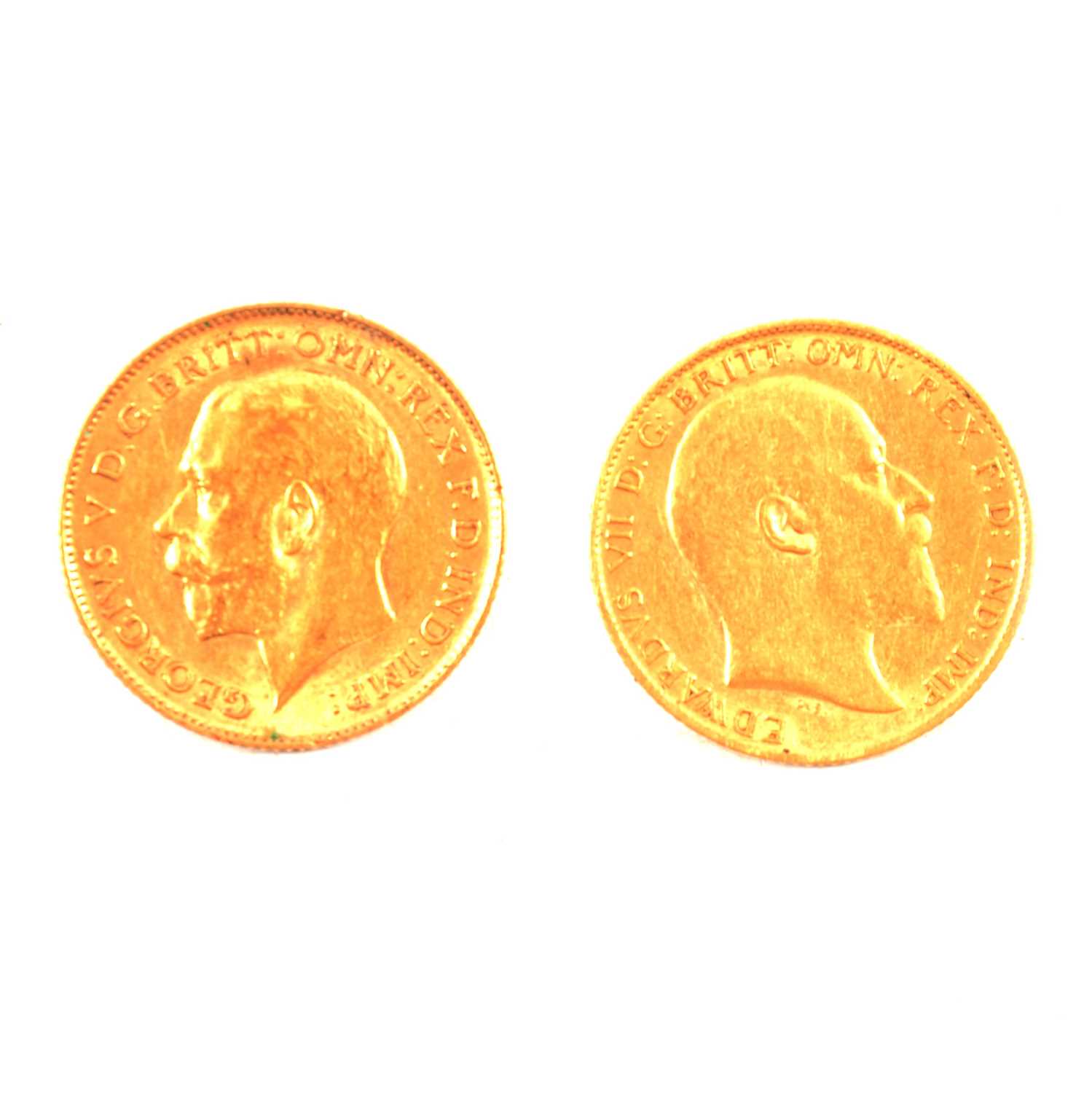 Lot 412 - Two gold half Sovereign coins,