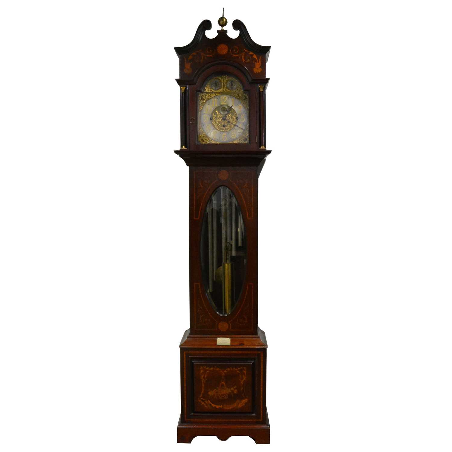 Lot 217 - Edwardian mahogany marquetry longcase clock,